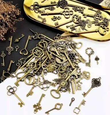 30 Craft Keys Bronze DIY Jewelry Skeleton Key Charms Crafting Halloween ...