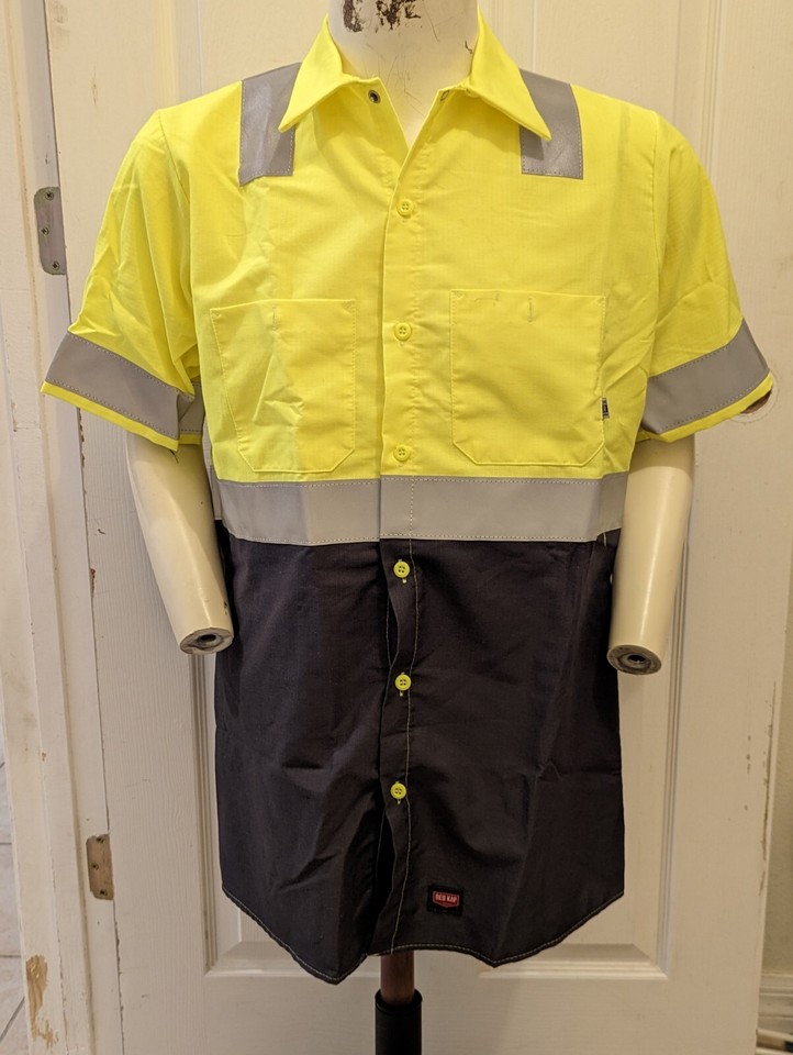 Red Kap Reflective Yellow Work Shirt Type R Class 2 Level 2 Sz M Short ...