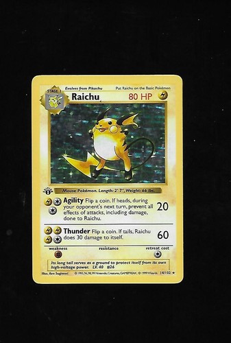 Pokémon RAICHU base set first edition HOLOGRAPHIC Shadowless Holo | eBay