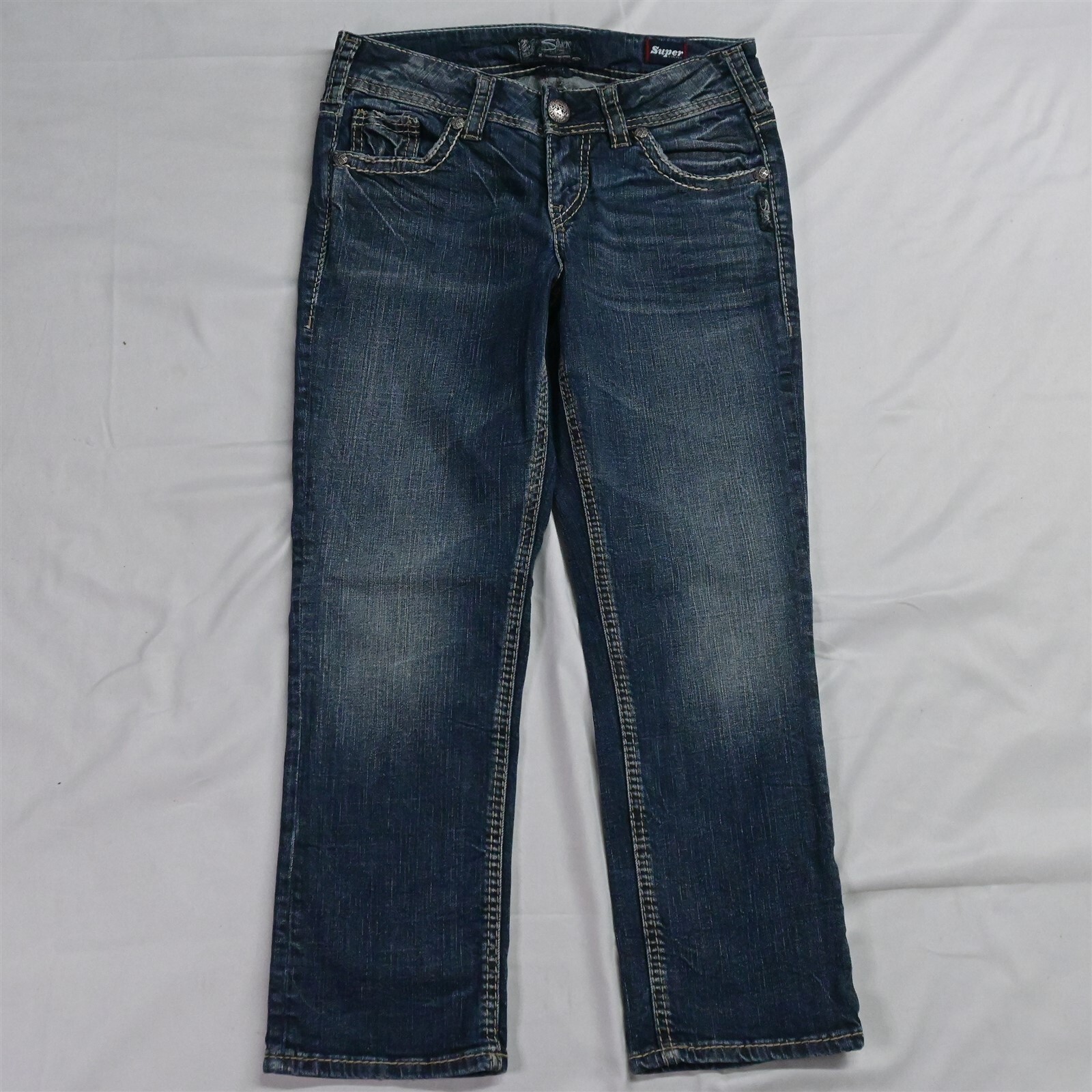 Silver 26 Suki Mid Capri Medium Bold Stitch Stretch D… - Gem