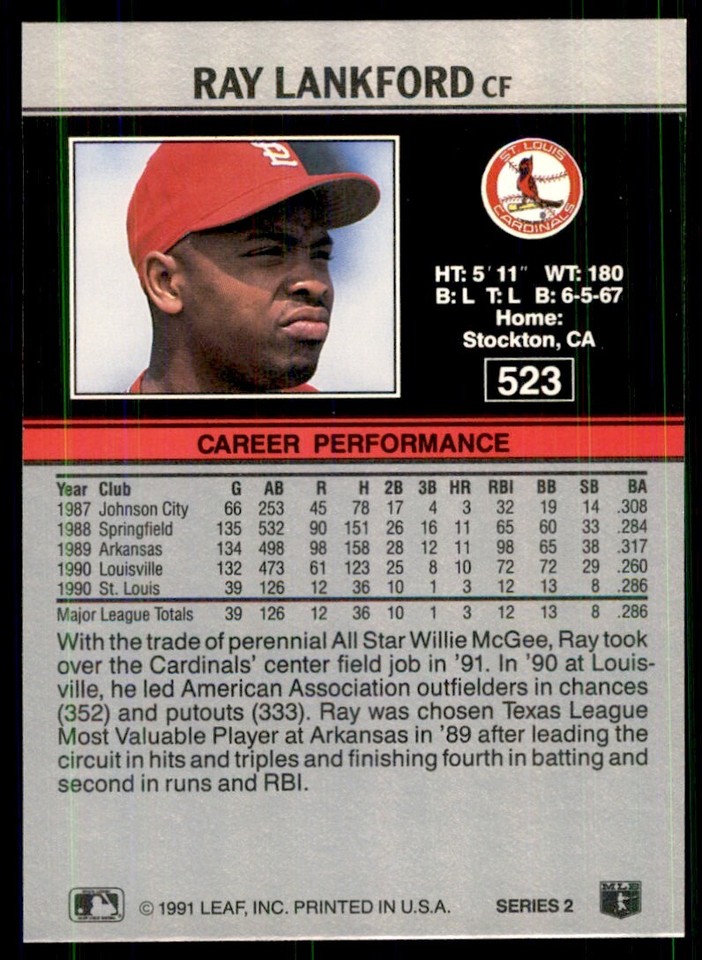 1991 Leaf Ray Lankford Baseball Cards #523 | eBay