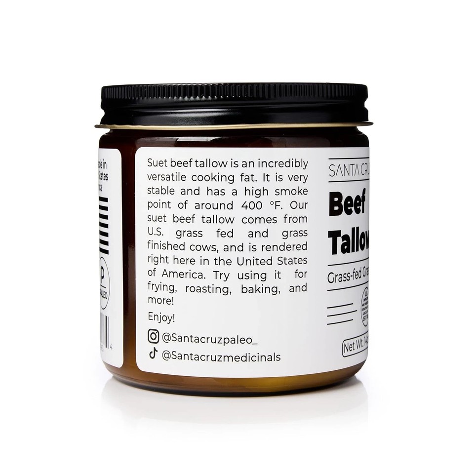 Santa Cruz Paleo Beef Tallow for Skin Care & Cooking, 100% Grass Fed ...