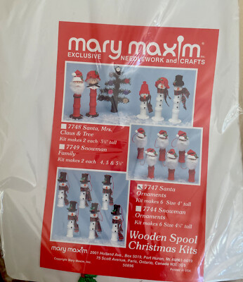 Vtg Mary Maxim Santa Ornaments Wooden Spool Christmas Kit NIP #7747 Kit ...