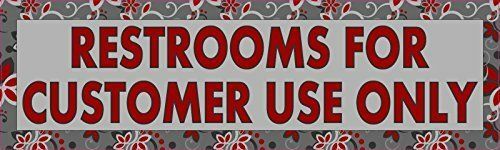 10 x 3 Red Floral Restrooms for Customer Use Only Sticker Business Sign ...