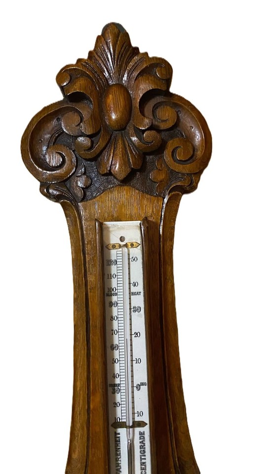 Antique Large carved oak Aneroid Barometer with Thermometer C.1890 ...