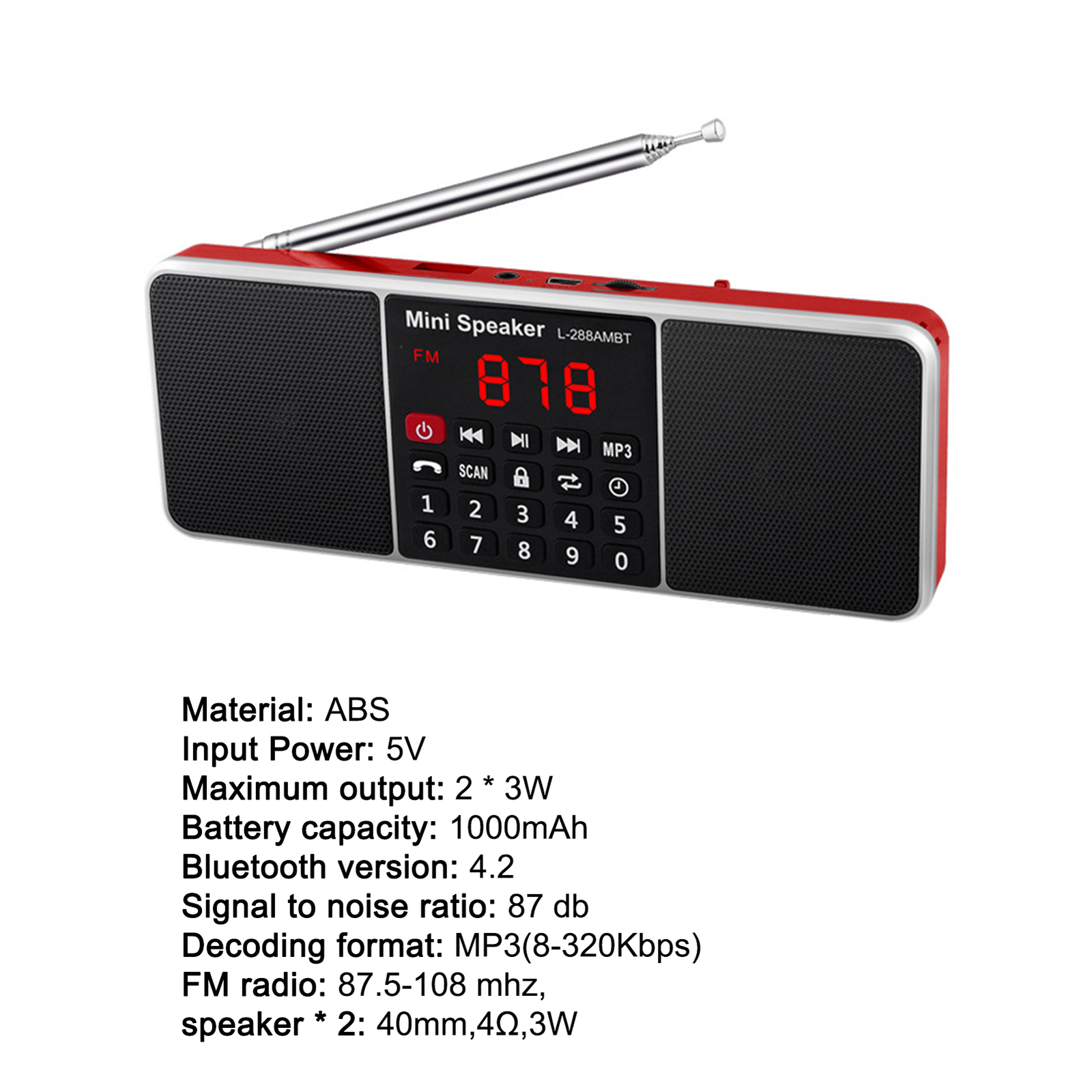 L-288AMBT Radio Mini with FM/AM Radio Mini Wireless Bluetooth Speaker ...