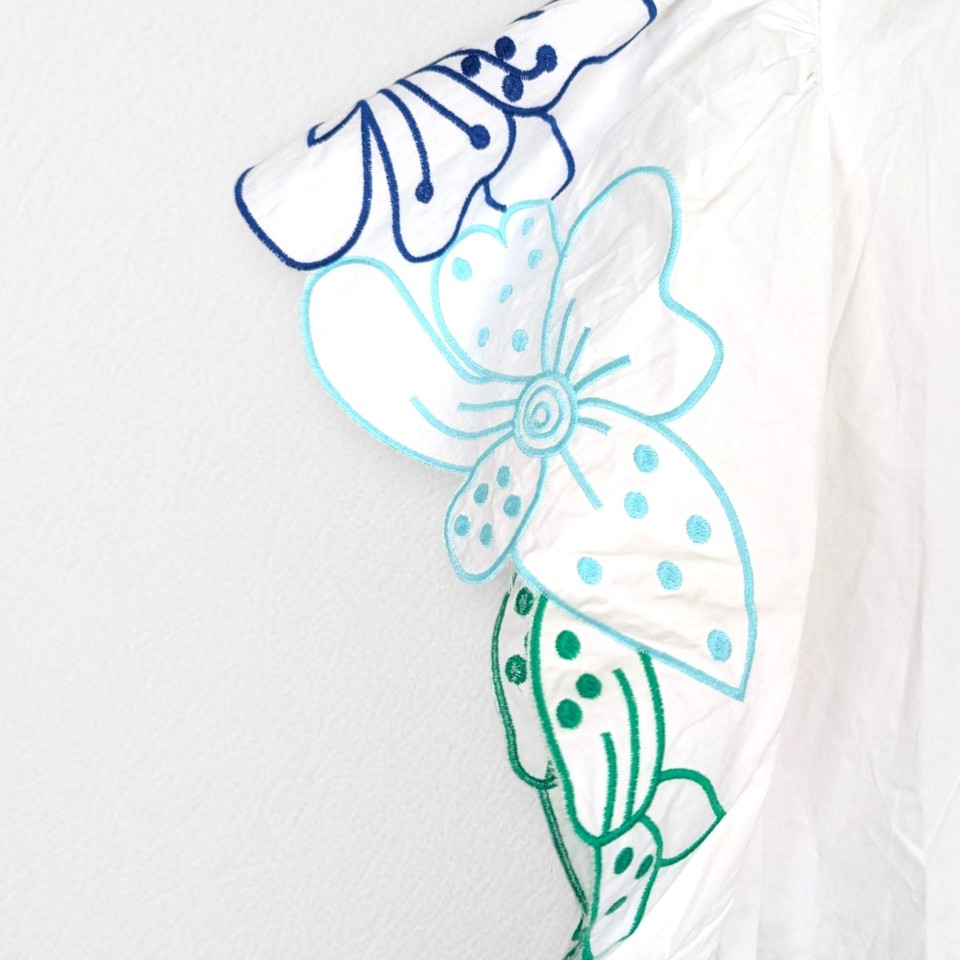 NEW Oddi Oddy White Scalloped Floral Embroidered Cotton Top Shirt Size ...