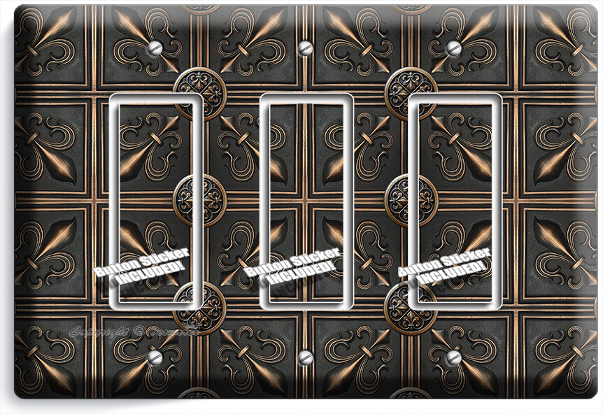 MEDIEVAL FLEUR DE LIS COPPER TILE LOOK LIGHT SWITCH OUTLET WALL PLATE ...