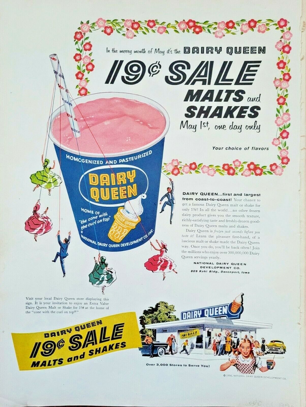 SET OF 1950s 1951 1956 DAIRY QUEEN Milkshake Strawberry Sundae = Print ...