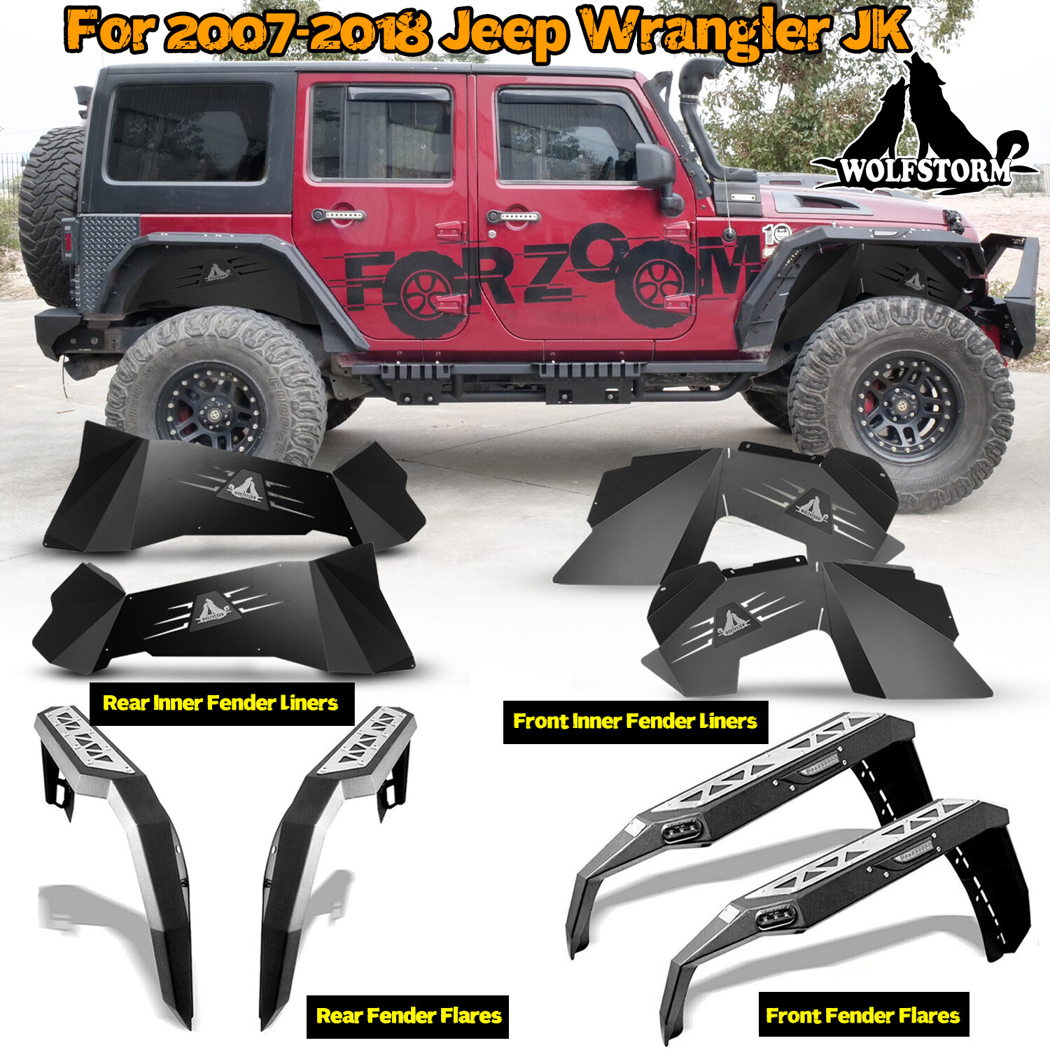 WOLFSTORM Fender Flares or Inner Fenders Liners for Jeep Wrangler 2007 ...
