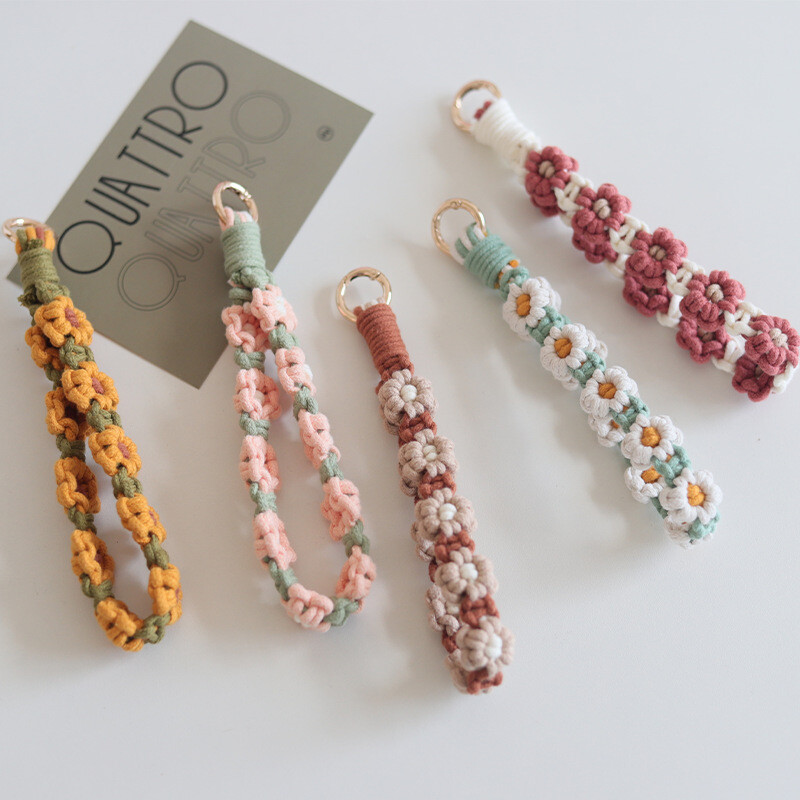Boho Macrame Flower Keychain Wristlet Keychains Wrist Lanyard for Car ...