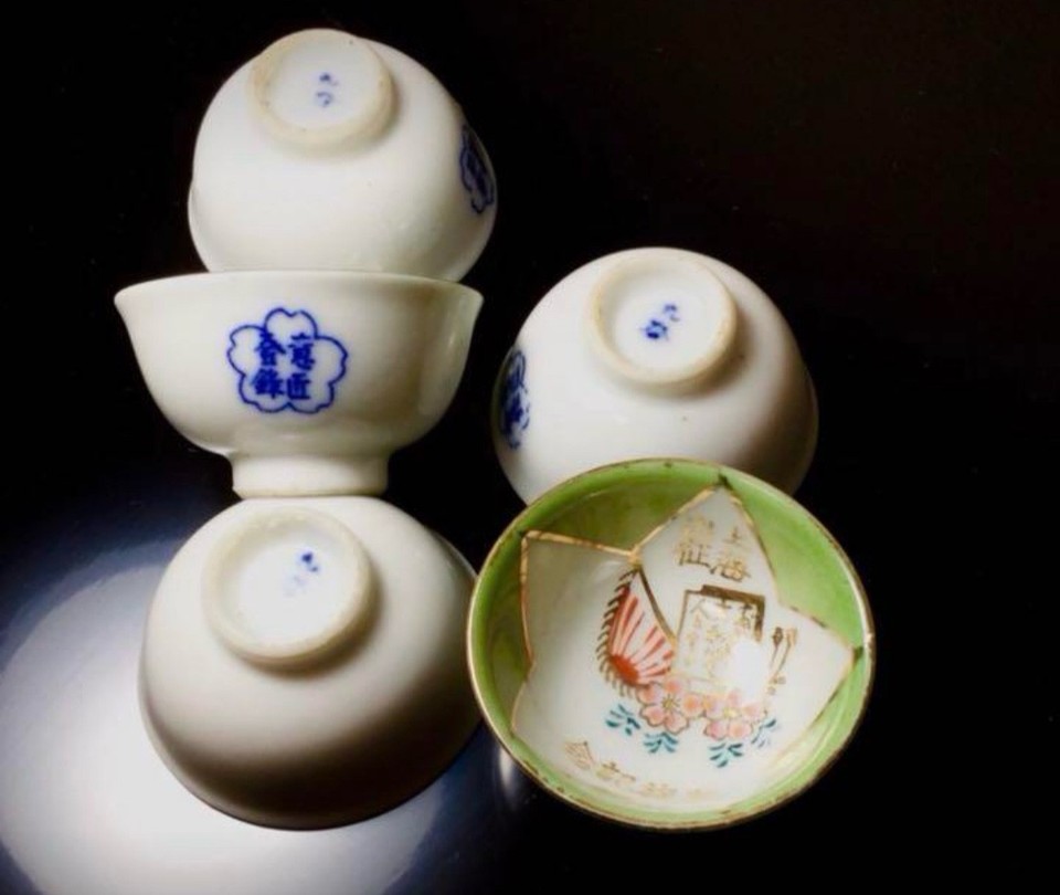 WW2 Imperial Japanese Kutani Sake Cups Set Shanghai Expedition ...