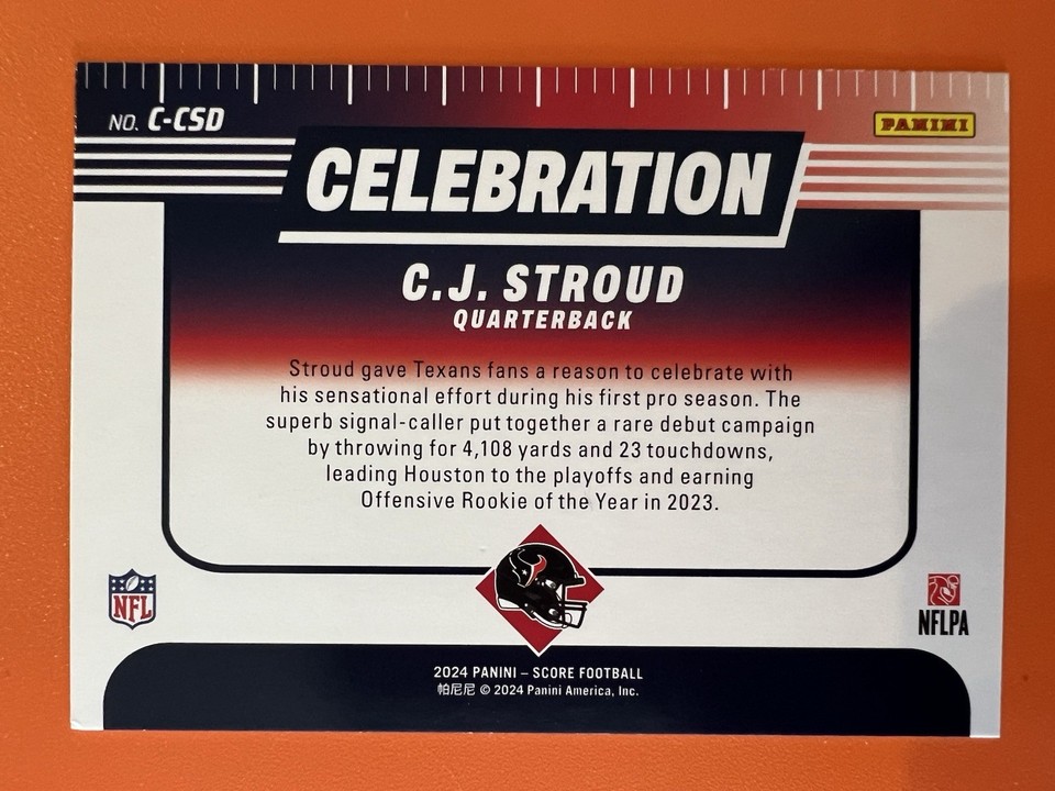 C.J. Stroud 2024 Panini Score Insert Celebration Houston Texans All Pro ...