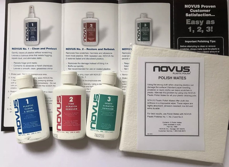 Novus Acrylic Scratch Remover & Cleaner Plastic Polish kit with 6 Novus ...