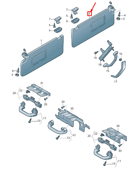 Neu VW Sharan 7N Rechts Sonnenblende Rhd 7N08575522F4 7N0857552 2F4 ...