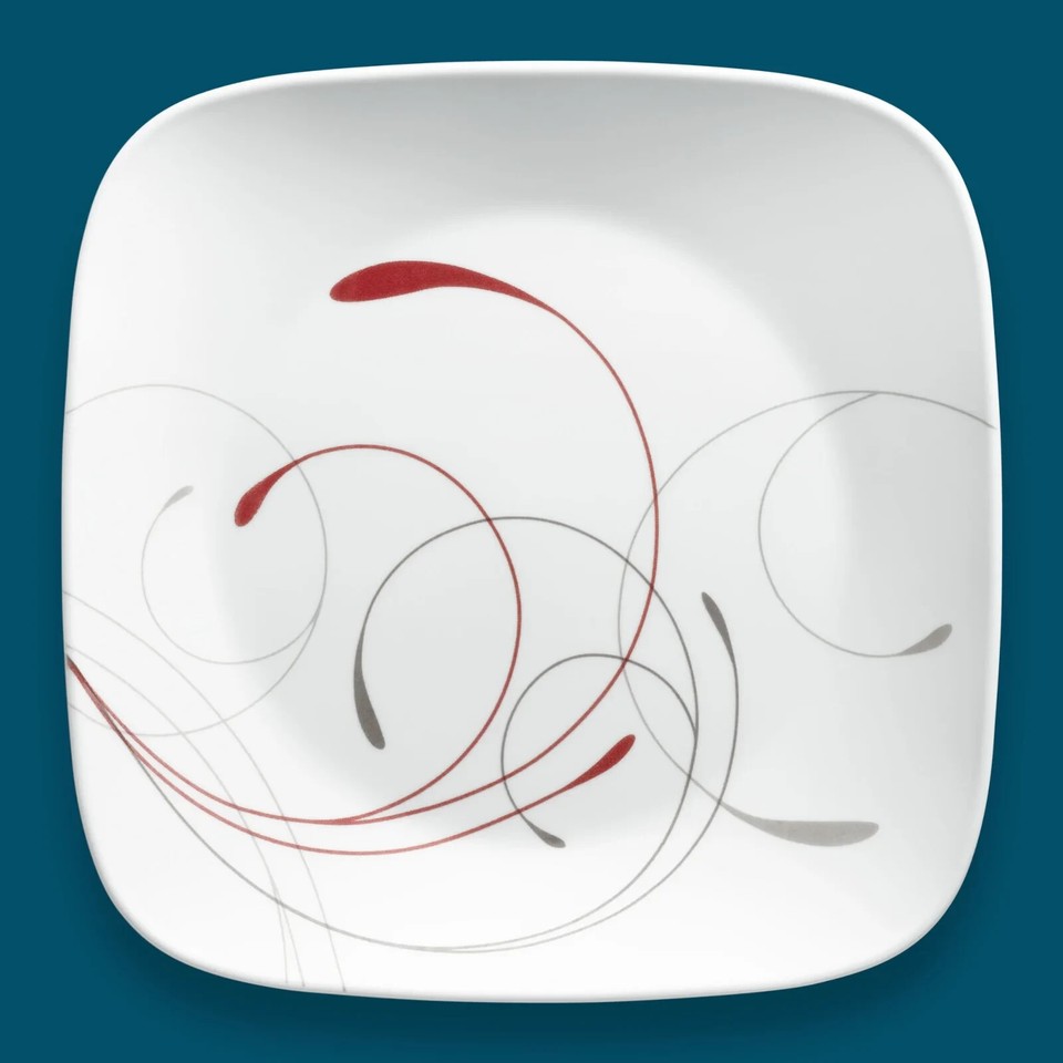 Corelle Splendor Square 12 Piece Lunch Dinnerware Set, White Red & Gray ...