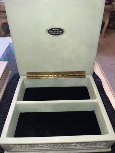 Exquisite Vintage Cherub Angle Genuine Incolay Stone Jewelry Box. “Floral Blue” | eBay