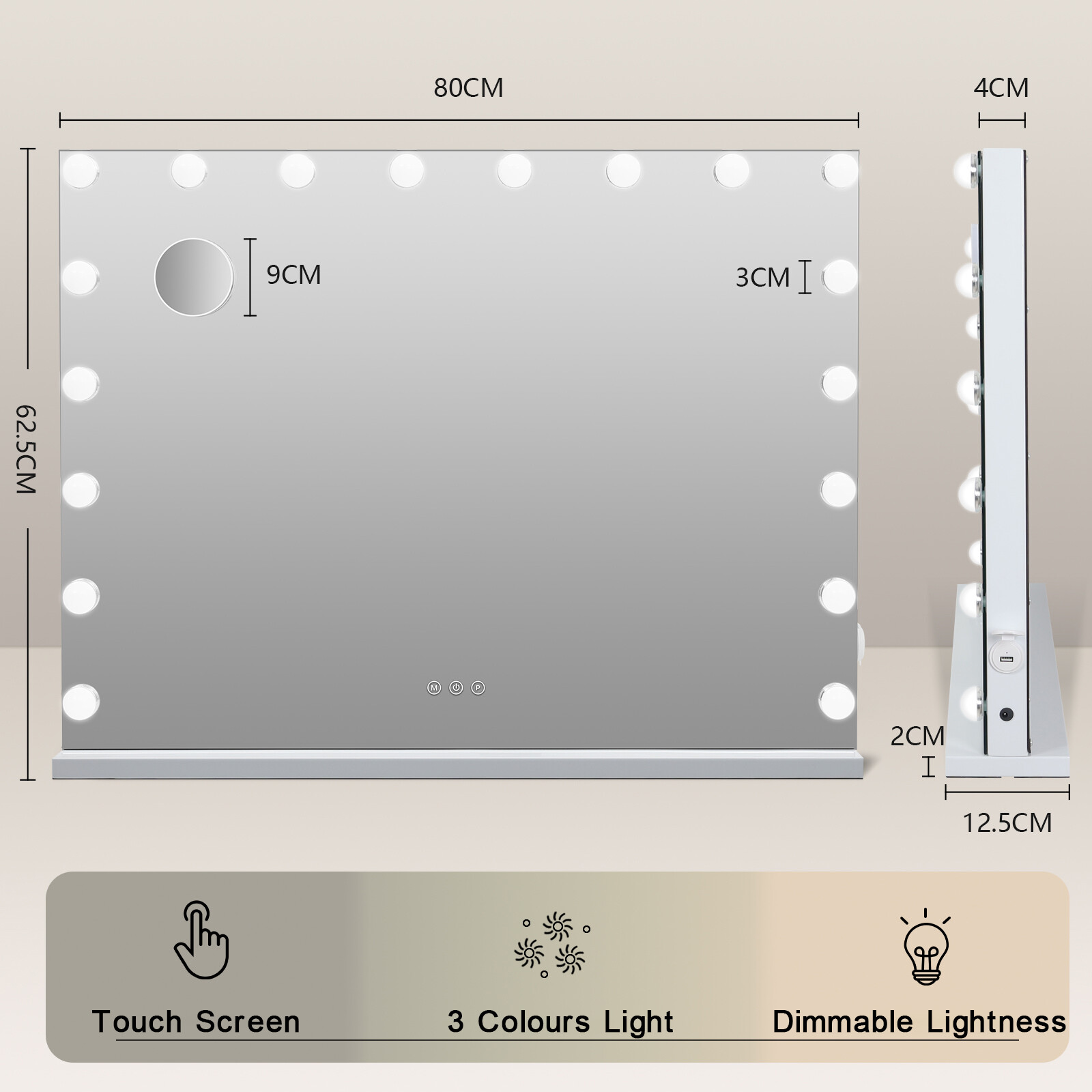LED Hollywood Makeup Mirror Large Vanity Light Mirror with Dimmable LED ...