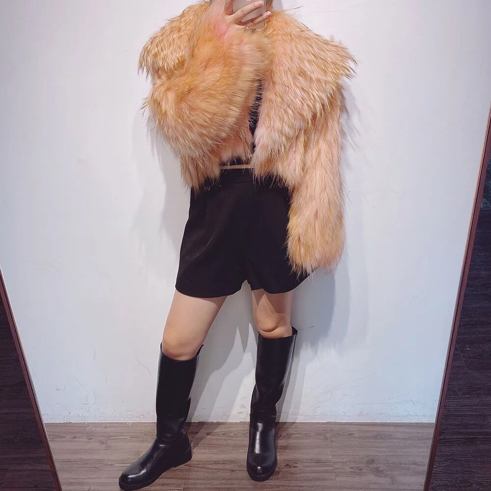 Turn-Down Collar Fur Jacket Women Short Cropped Fur Outwear Streetwear ...