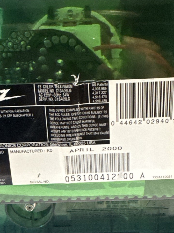 Zenith Clear Translucent Green 13" Color CRT TV Prison With Remote ...