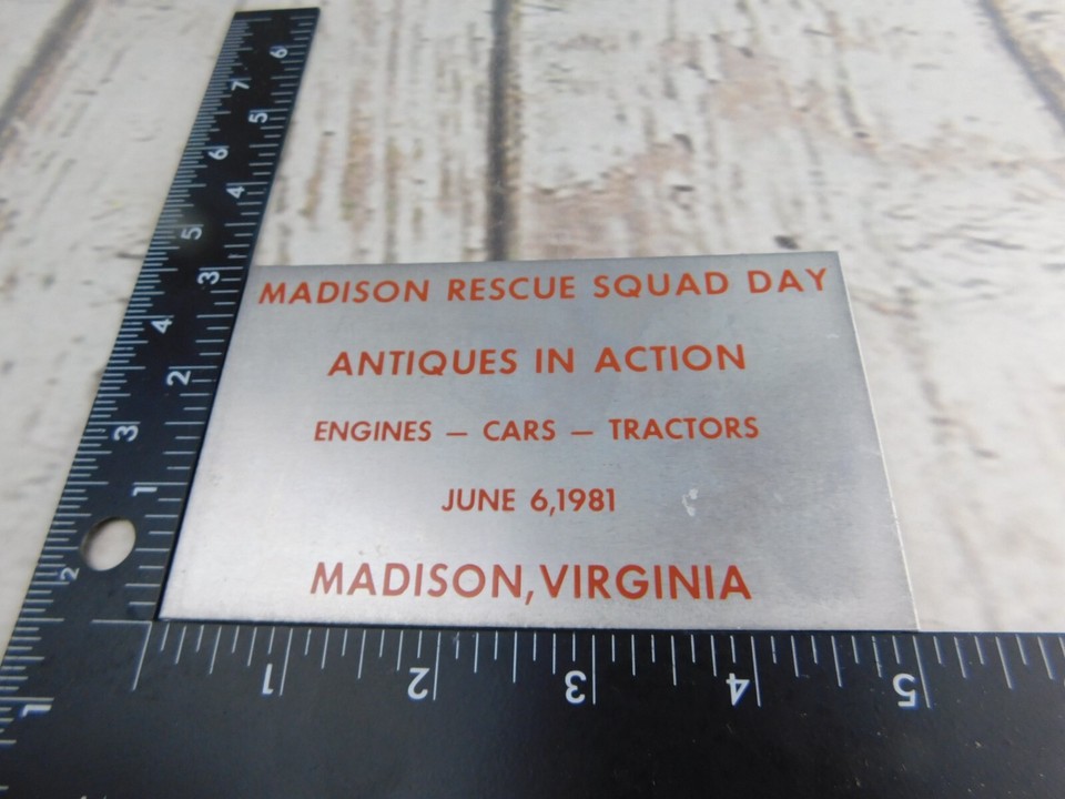 Madison VA Rescue Squad Day Antiques In Action Dash Plate Plaque 1981 ...