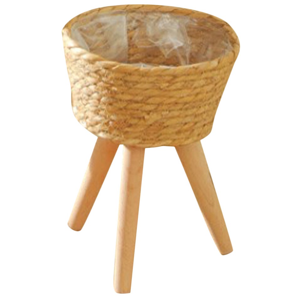 Wood Woven Plant Pot on Standing Legs Household Planter Pot Basket Wood ...