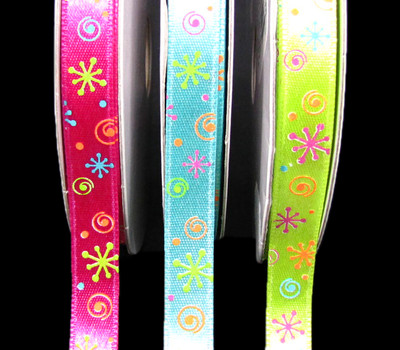 Christmas Modern Stars Spirals Swirls Scrapbook Satin Ribbon 3/8"W x 5 ...