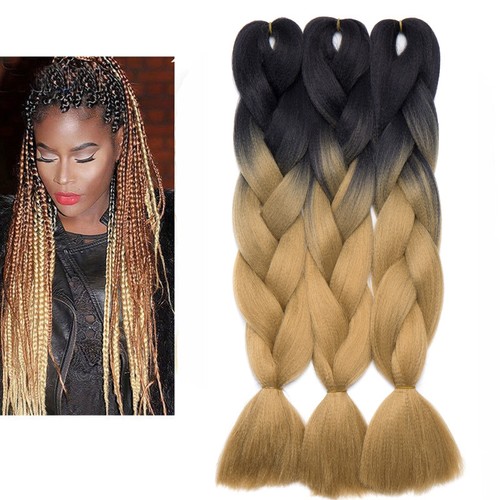 3 Bundle Jumbo Braiding Hair 24'' Ombre Synthetic Afro Box Braids 100g ...
