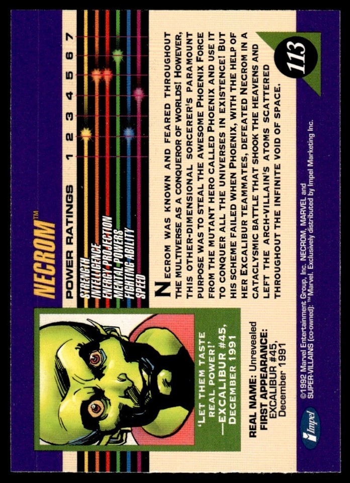 1992 Skybox Marvel Universe Series Super-Villains Necrom #113 | eBay