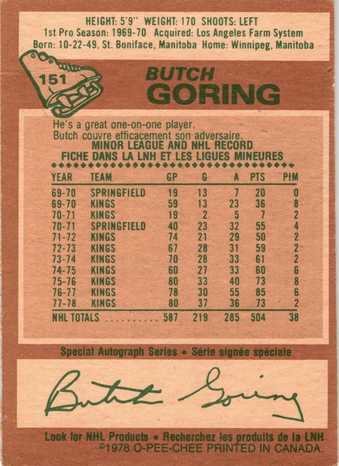 1978 Topps #151 Butch Goring Great cond | eBay