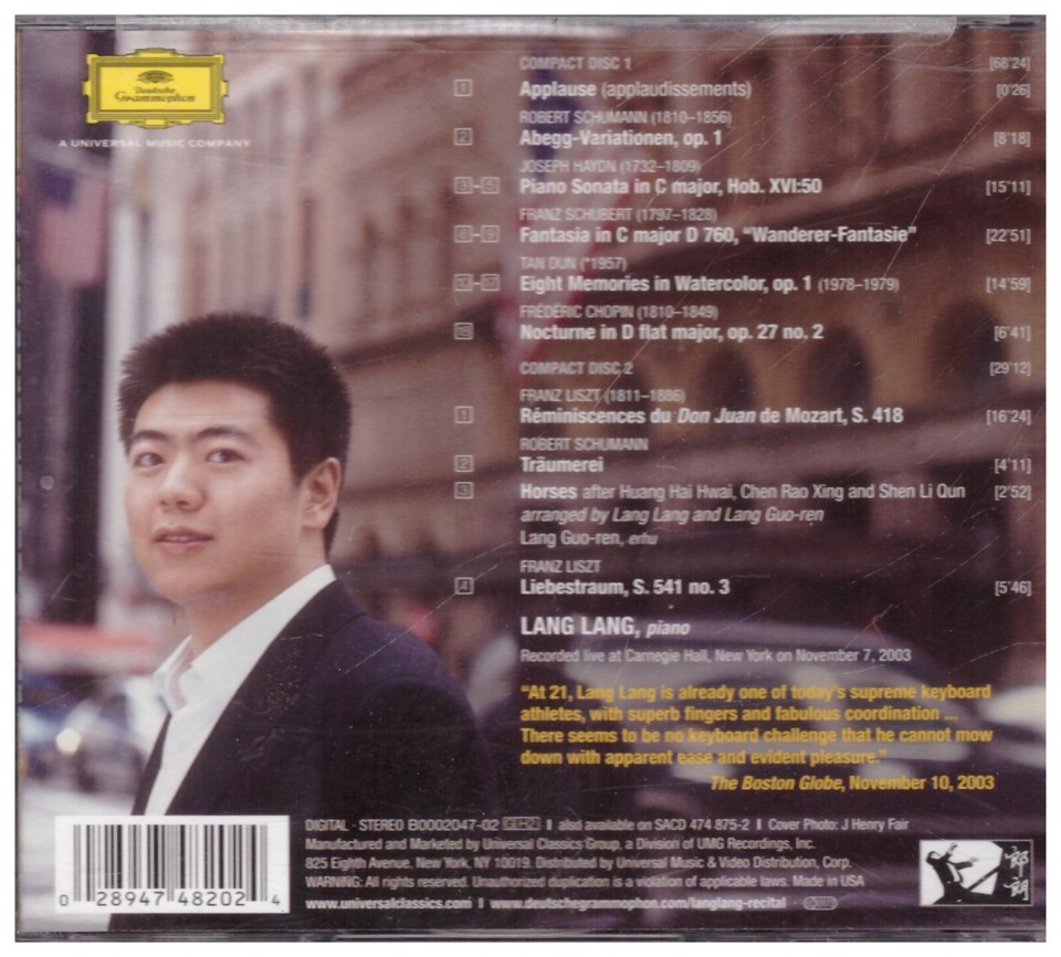 Lang Lang Live at carnegie hall [2Cds Set] Univarsal | eBay