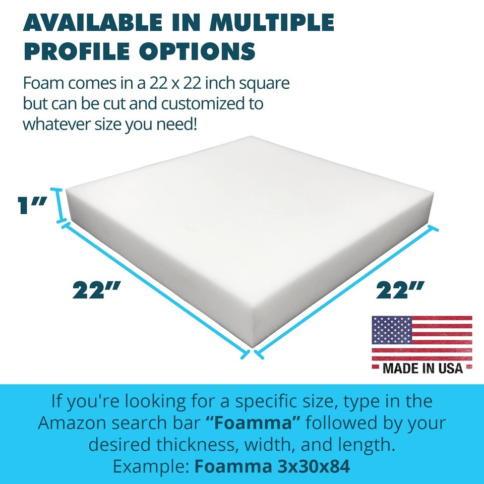 Foamma 1" x 22" x 22" High Density Upholstery Foam Padding for Cushions ...