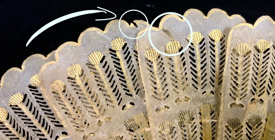Antique Lady’s Fan Pierced Vellum Gold “Monture” Gilded Gold Dutch ...