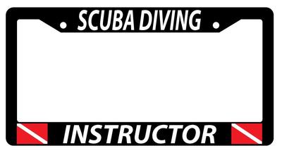 Black License Plate Frame SCUBA DIVING INSTRUCTOR w/FLAGS Auto ...