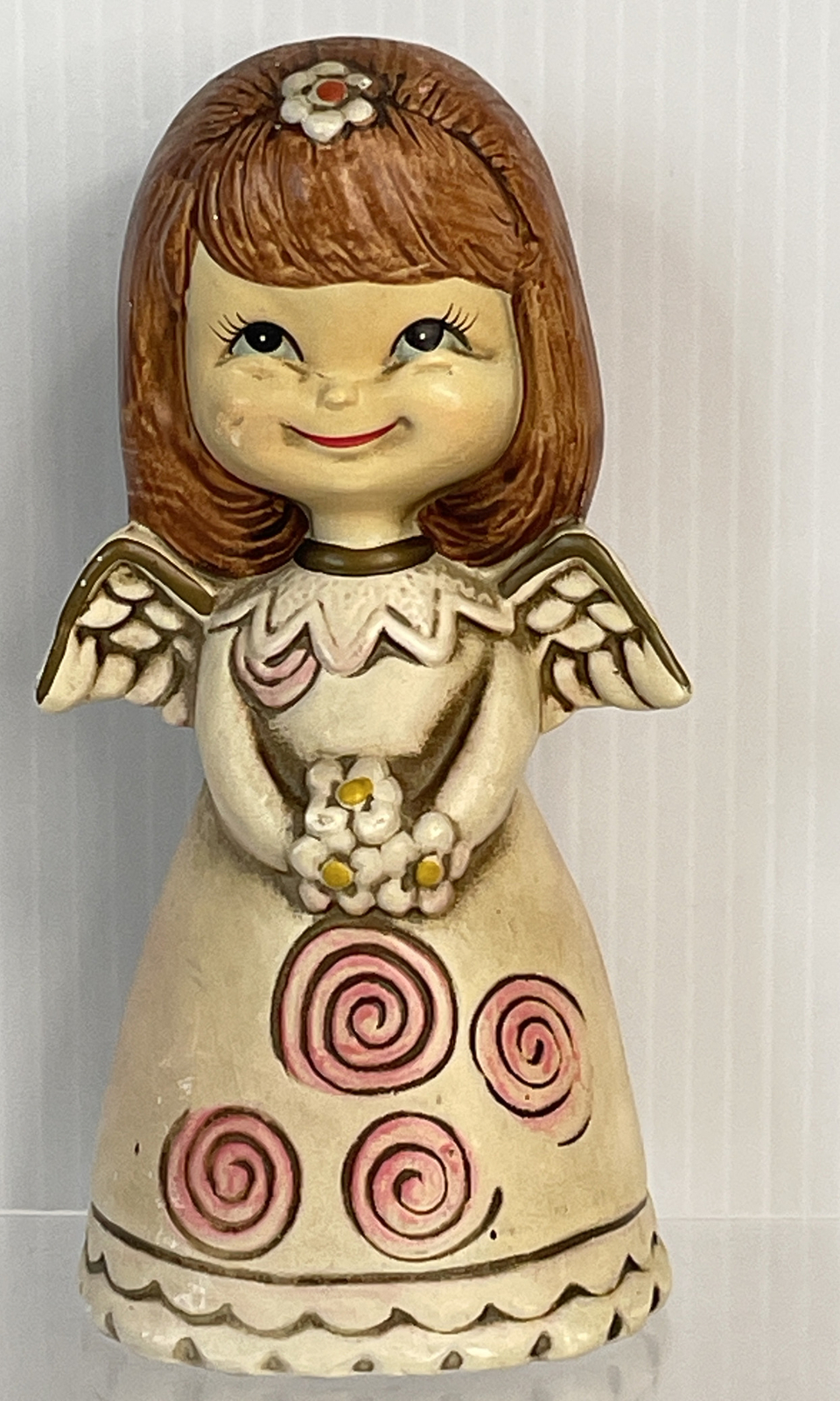VINTAGE CAFFCO ANGEL FIGURINE SMILING BROWN HAIR GIRL FLOWERS JAPAN 6. ...