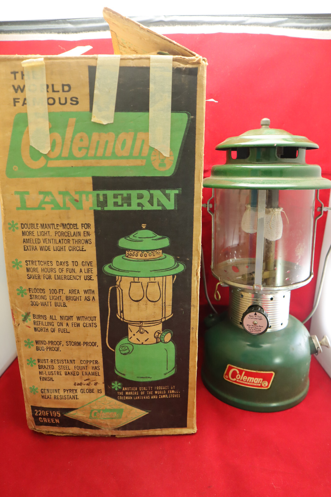 Vintage 1966 Coleman 220F195 Green Double Mantle Camping Lantern In Box | eBay