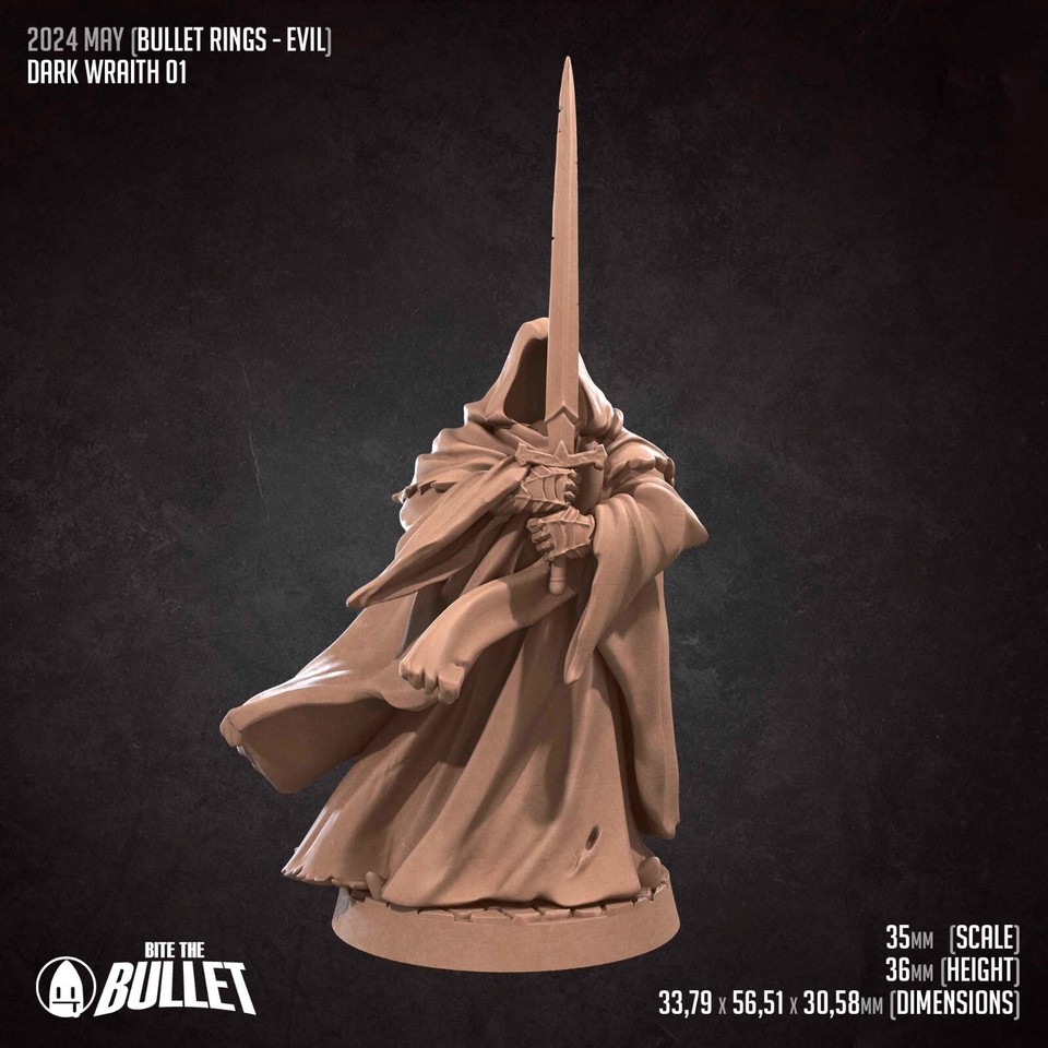 Dark Wraiths 4minis LOTR 3dprinted mini Bullet Rings Evil Bite the ...