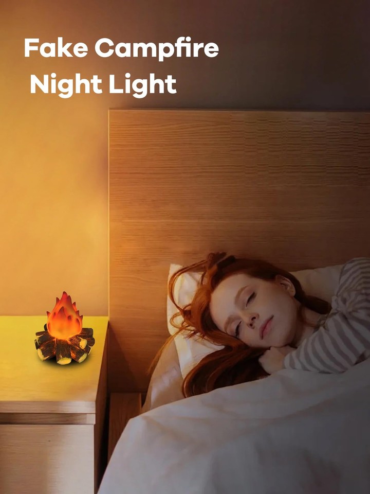 Fake Campfire Night Light, 3D LED Fake Fire Pit Firewood Lamp, Small ...