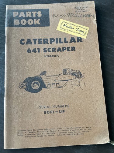 Cat Caterpillar 641 Hydraulic Scraper Parts Book S/N 80F1-up Manual ...