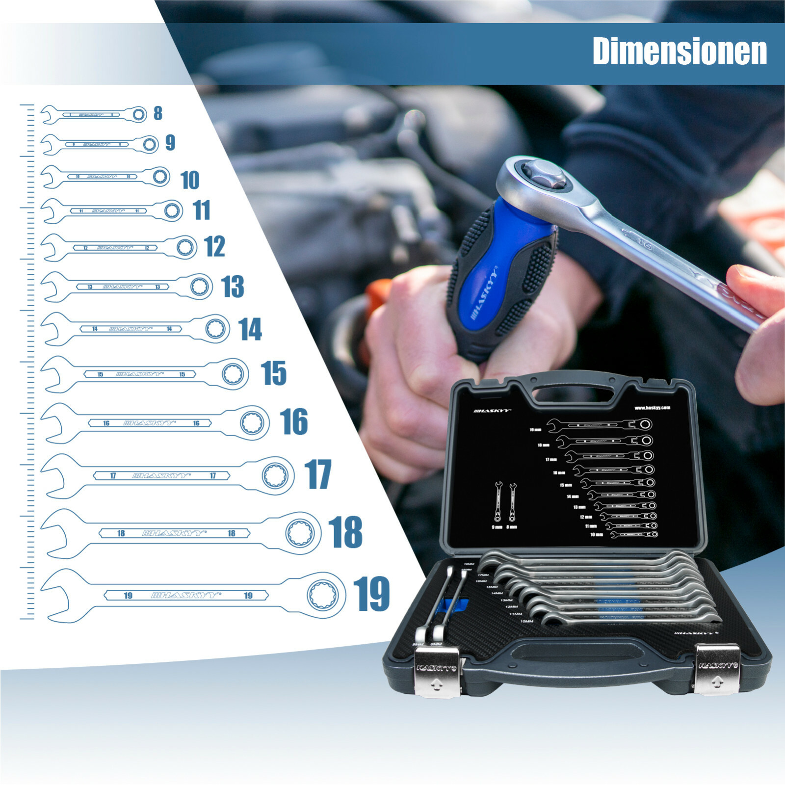 HASKYY® Ratchet Wrench Set 8-19mm Ring Mouth Ratchet Key Tool Set ...