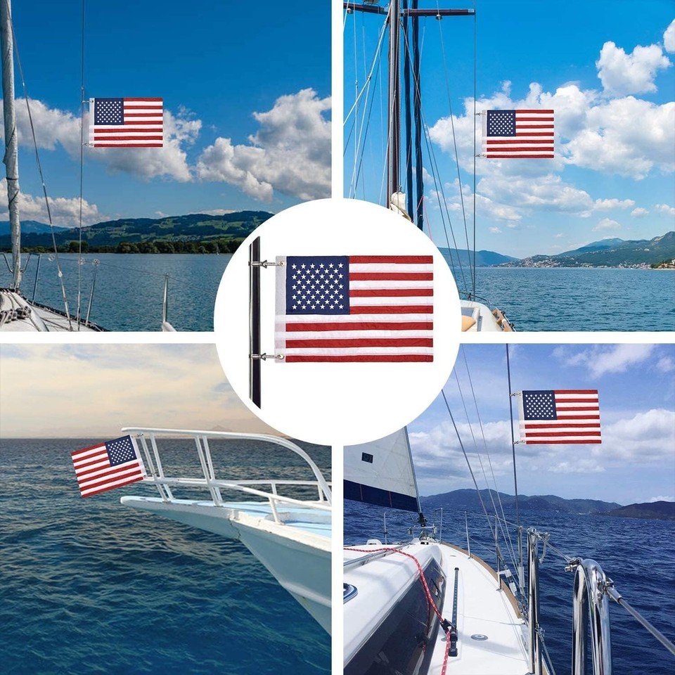 12x18" USA Boat Car Truck Flag Marine with 4 Boat Flag Pole Kits No ...