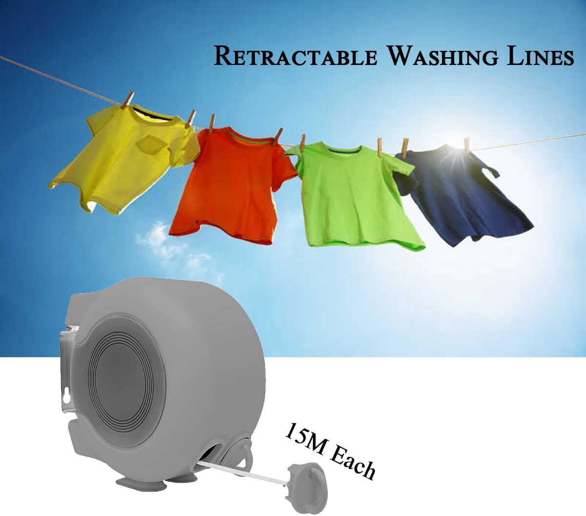 30m Retractable Clothes Reel Double Washing Line Wall Mounted Outdoor ...