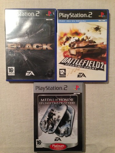 PS2 , Black, Battlefields2 modern combat , MEDAL OF HONOR les faucons ...