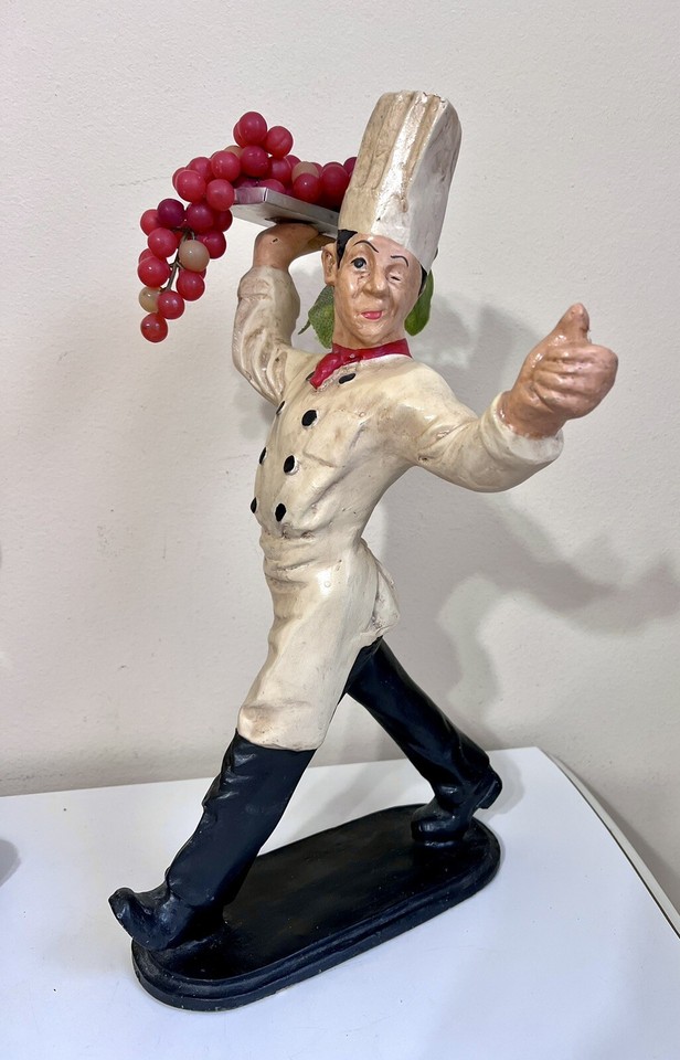 Vintage Winking Chef Waiter Figurine Kitchen Restaurant Decor French 18 ...