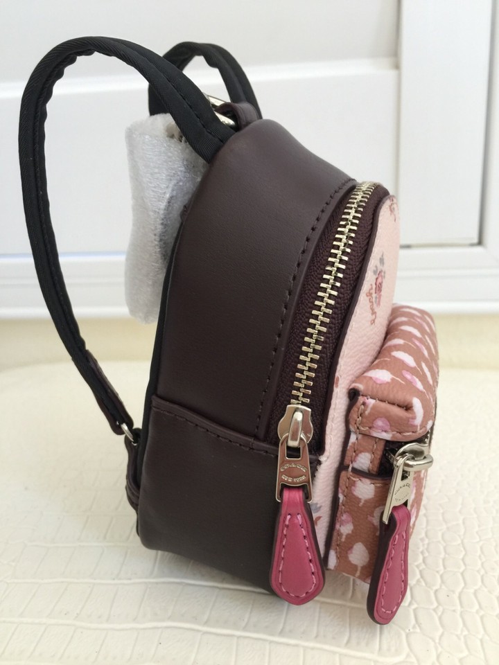 COACH Key Chain Floral Mini Backpack Key Fob Ring Charm Light Pink ...
