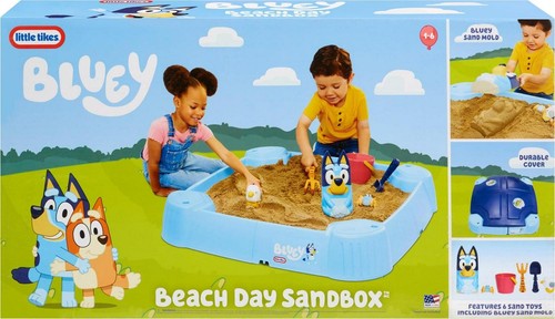 Little Tikes Bluey Beach Day Sandbox with 6 Accessories, Outdoor Sand ...