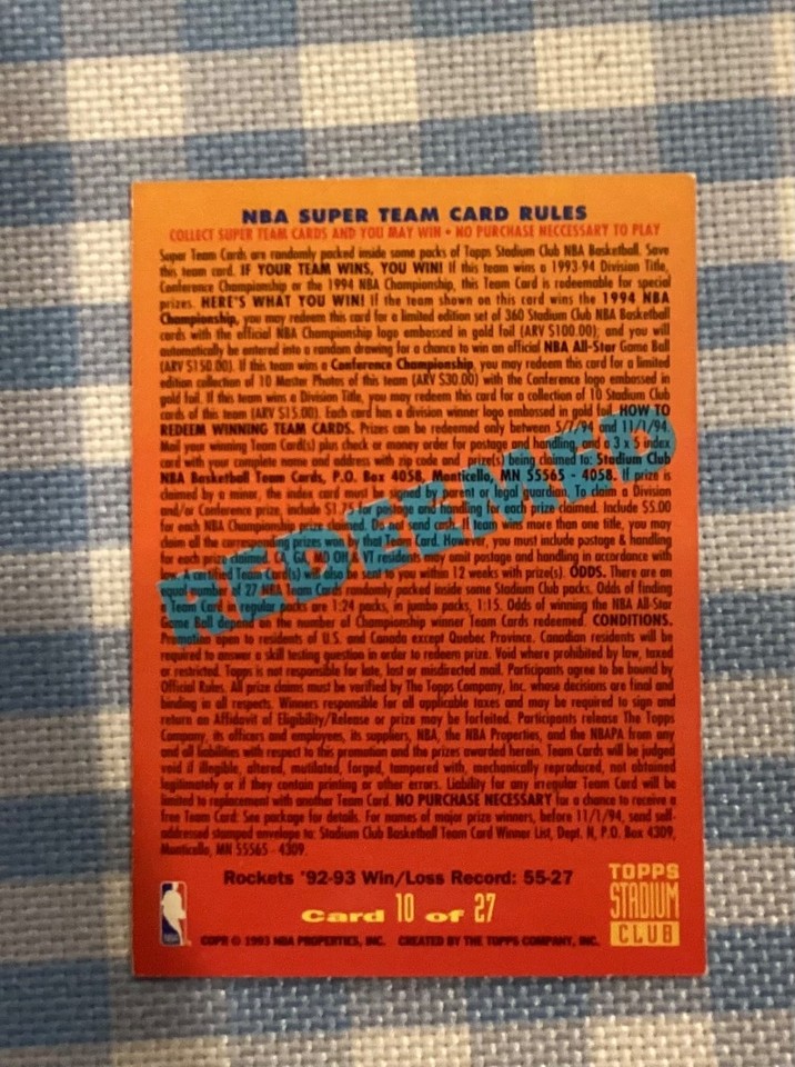 1993-94 STADIUM CLUB NBA FINALS RARE SUPER TEAM REDEMPTION SET 3 DIFF ...