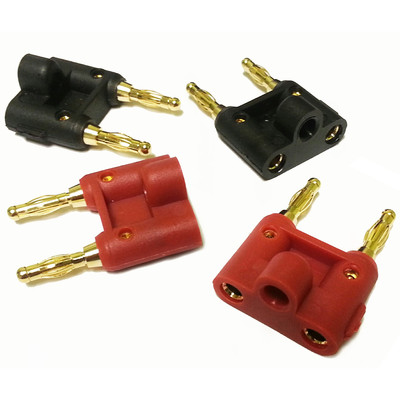 4-Pack, Dual / Double Banana Plug, 2 Red and 2 Black, Gold Plated ...