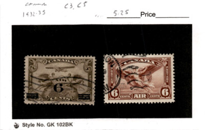 Canada, Postage Stamp, #C3, C5 Used, 1932-35 Airmail Airplane Globe (AO ...