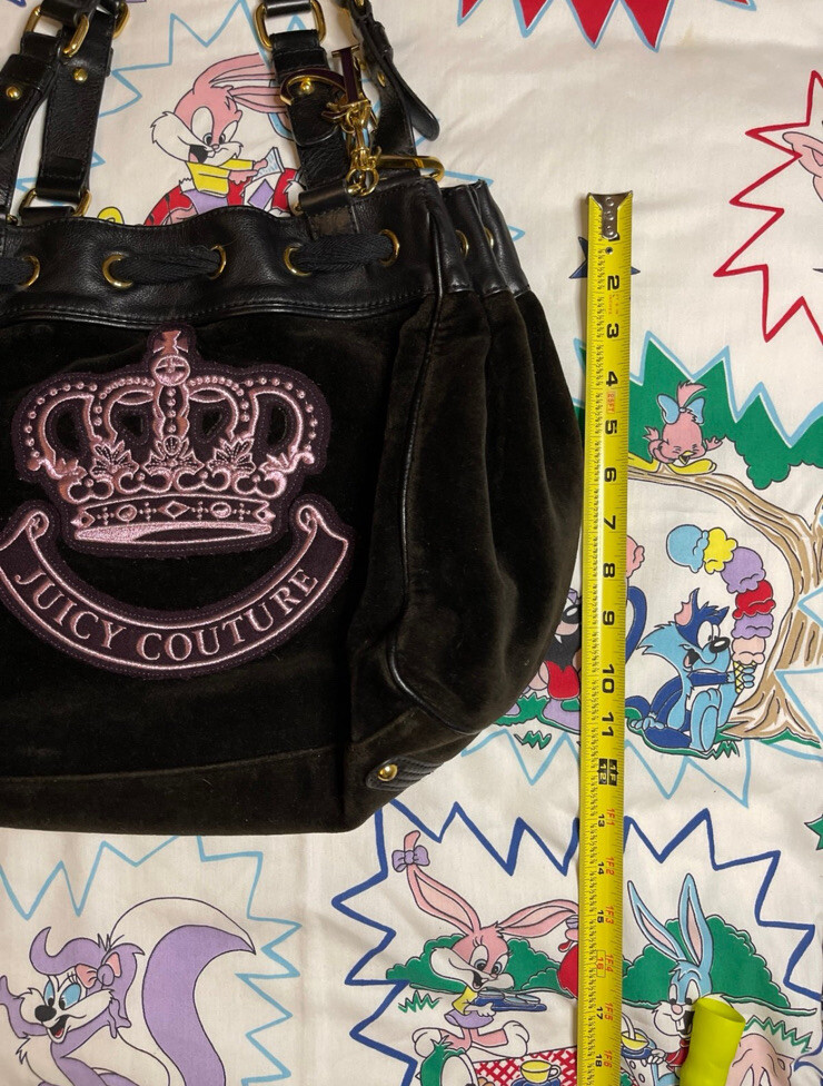 Vtg Juicy Couture Y2K Daydreamer crown Black velour bag Pink Embroidery Tote Bag | eBay